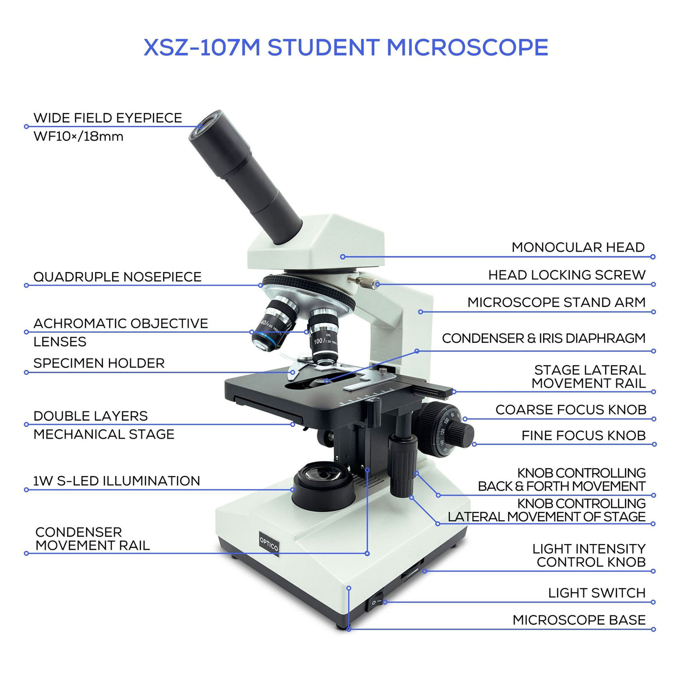 XSZ-107M Monocular Student Microscope — Microscopes.com.au